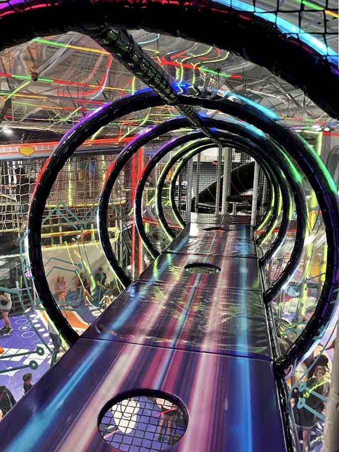 Navigate these glowing hoops like you're training for some futuristic obstacle course championship nobody told you about.