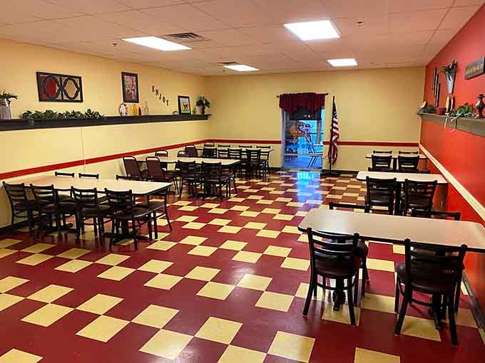 Those red and cream checkered floors aren't just retro charm&mdash;they're a promise that serious comfort food is coming your way.