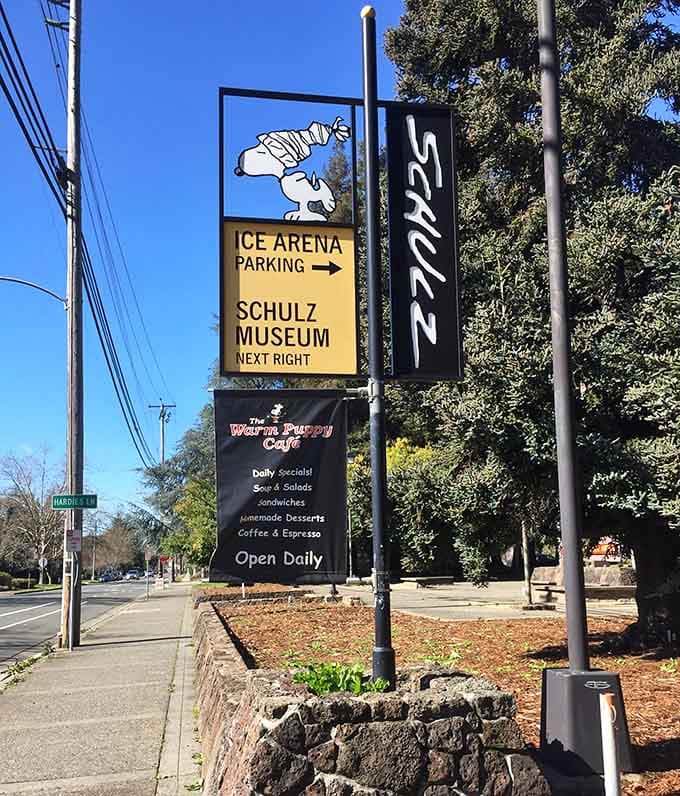 Follow the signs to happiness, where ice skating and comic strip history share the same delightful neighborhood.