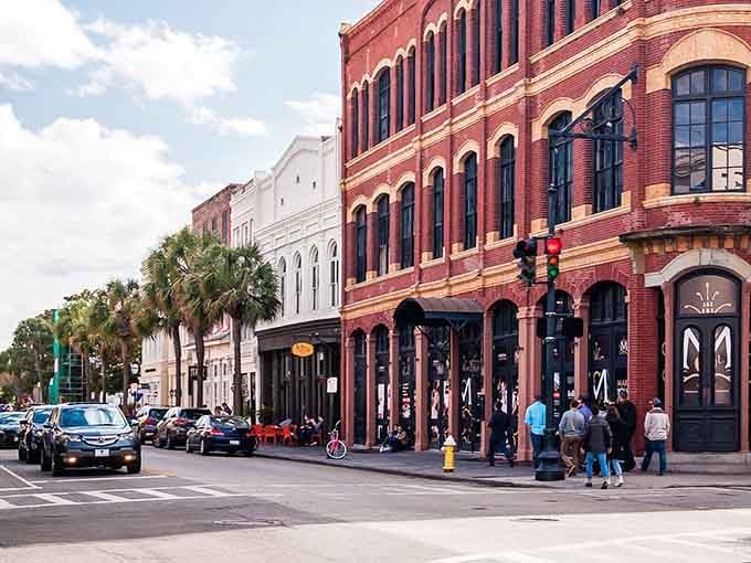 Downtown Charleston's brick facades and palm-lined streets create a time-traveling experience without the DeLorean.