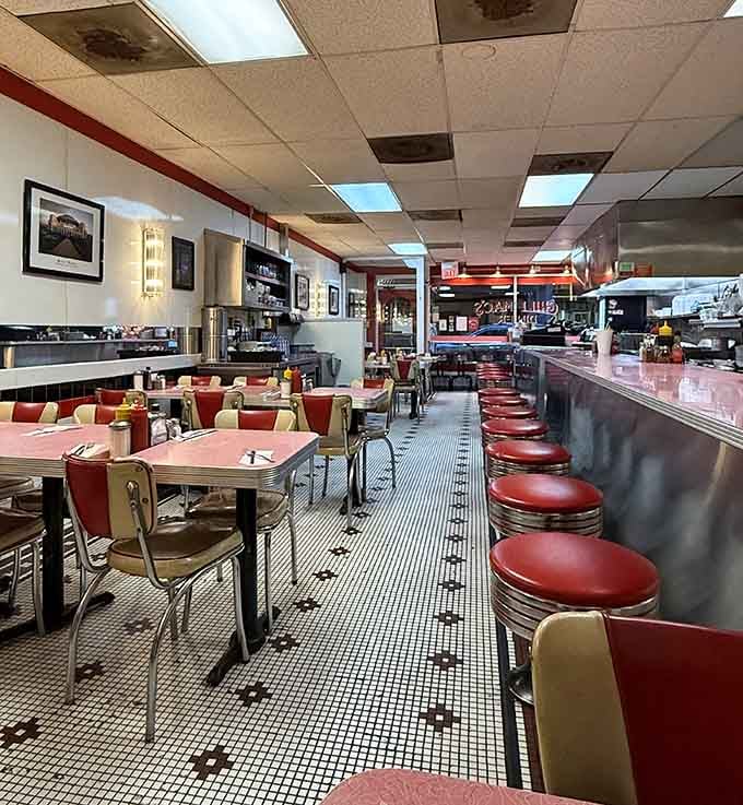 Chrome, red vinyl, and checkered floors create a time machine you can actually sit in and eat.