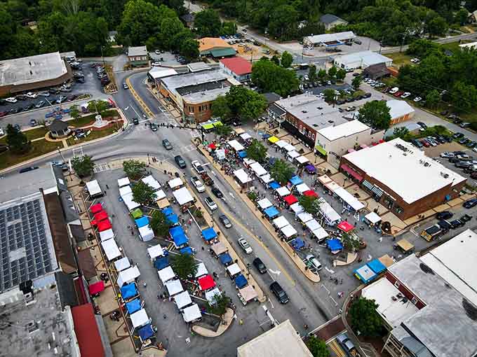 The farmers market transforms the square into a colorful celebration of local bounty and community spirit every week.