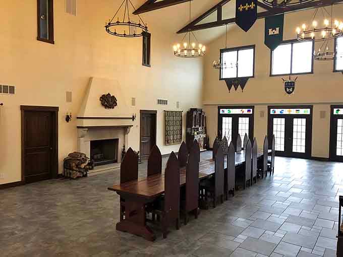 That long wooden table seats enough guests to make King Arthur jealous of your dinner party.
