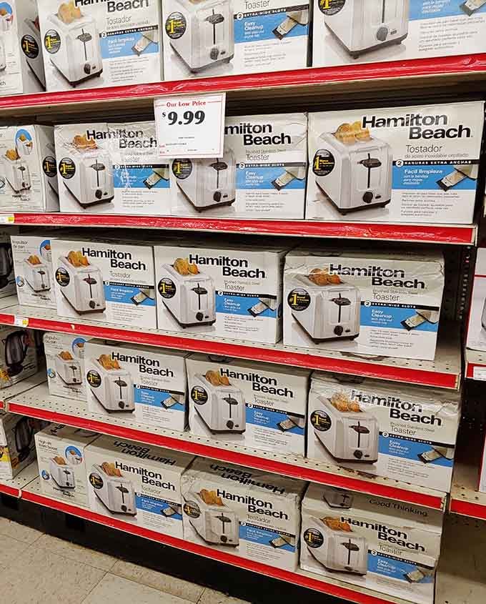 Hamilton Beach toasters lined up like soldiers ready to brown your bread without requiring a second mortgage.