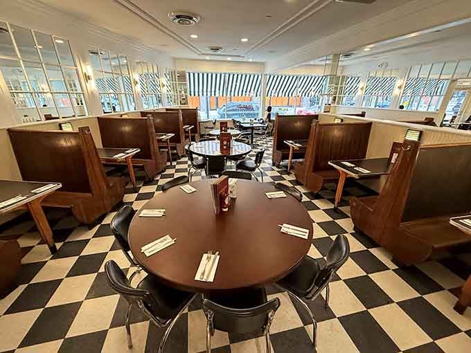 Classic booth seating and checkered floors create the perfect stage for serious diner dining without the pretense.