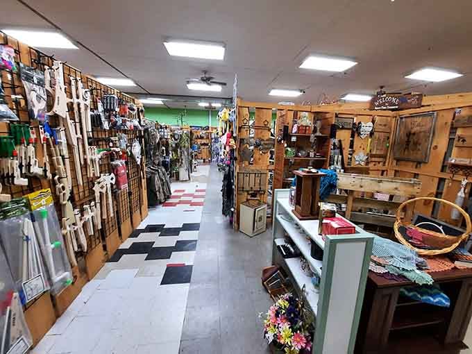 Black and white floors guide you through organized chaos where every aisle holds surprises.