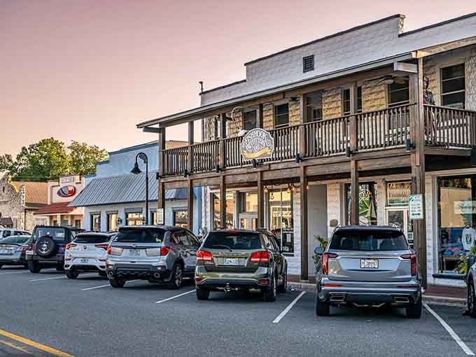 Historic storefronts line streets where parking is plentiful and stress is optional, like Florida before everyone arrived.