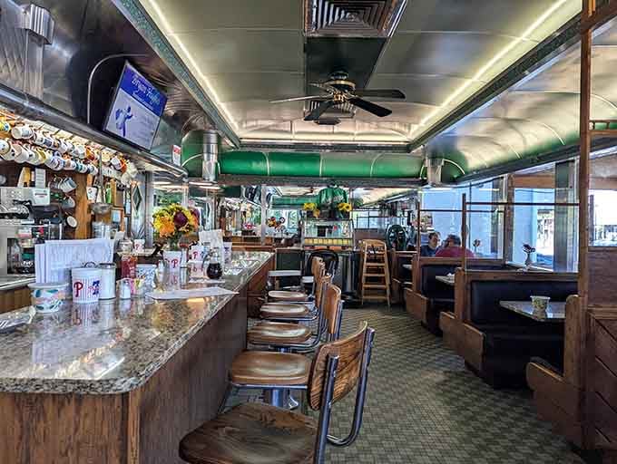 Step inside where polished surfaces and vintage charm create the perfect setting for serious breakfast business.