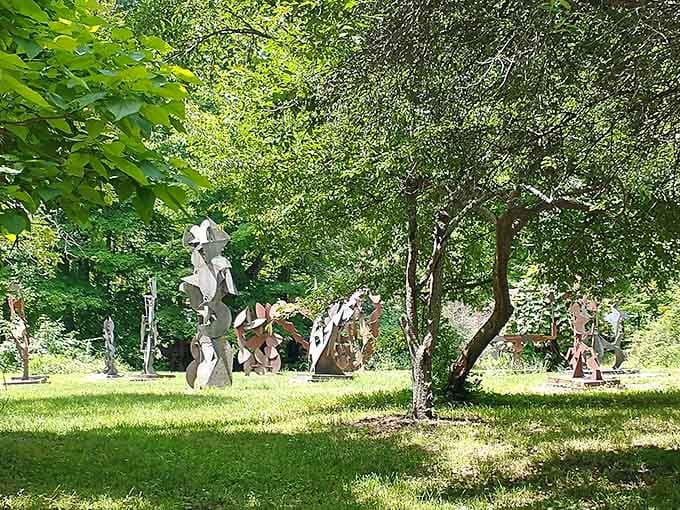 Tucked among the trees, these sculptures prove that metal can dance just as gracefully as any ballerina ever did.