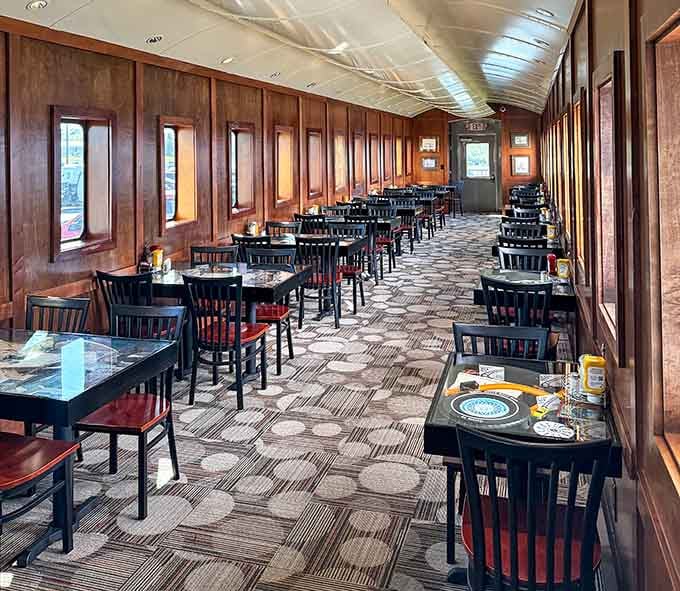 Wood paneling and windows that make you forget you're parked, this is dining with a view of yesterday.