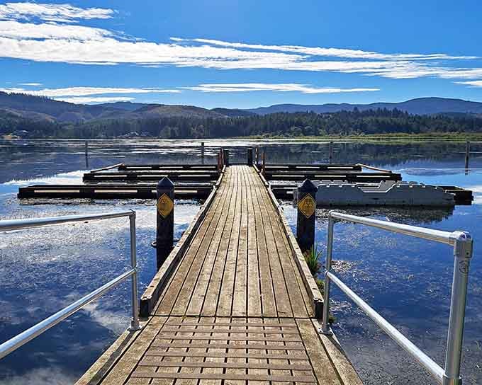 This wooden dock stretches into Devil's Lake like an invitation you can't refuse, promising adventure and maybe a fish or two.