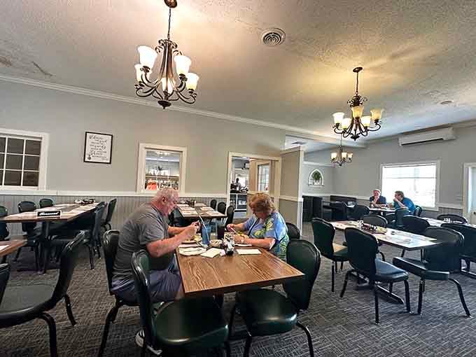 Clean, comfortable, and ready for serious eating&mdash;this dining room has seen countless happy customers over the years.