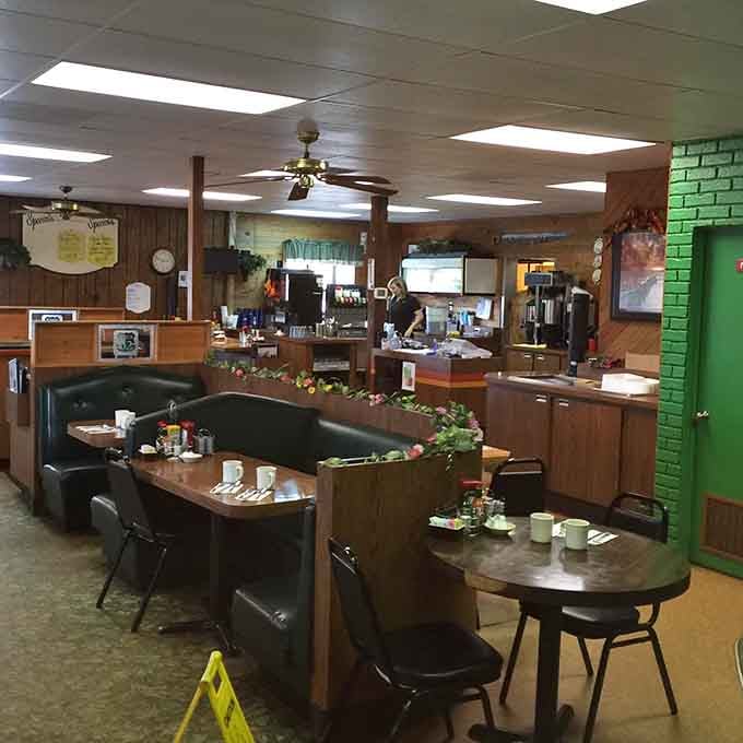 Wood paneling and vinyl booths create the perfect time capsule for your morning meal.