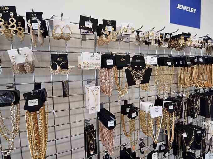 Gold chains cascade like treasure waiting to be discovered, proving bling doesn't require a king's ransom.