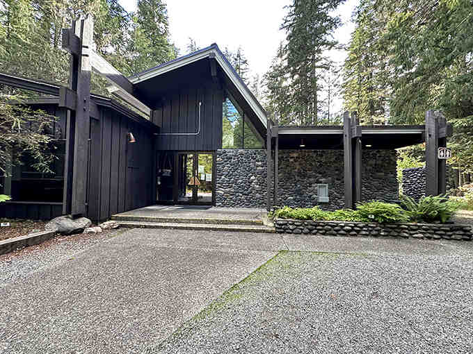 This interpretive center blends into the forest like it grew there naturally, which is exactly the point.
