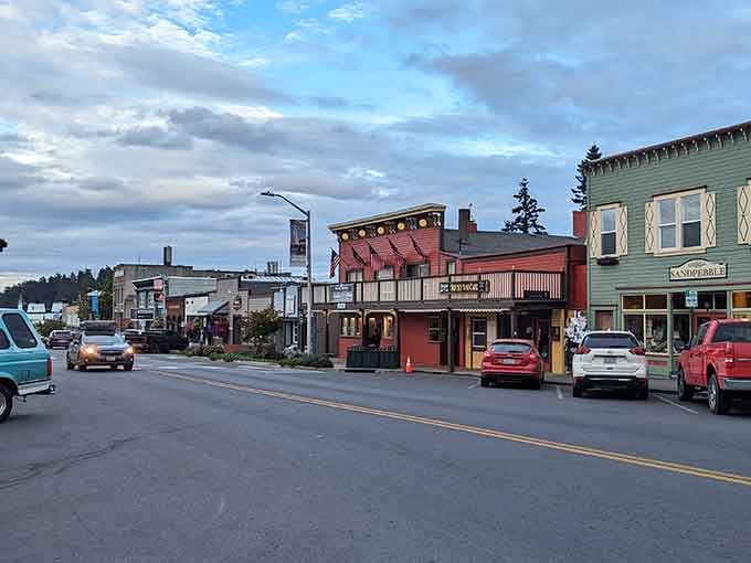 Downtown at dusk proves that good lighting isn't just for Instagram filters, it's for entire charming island towns too.
