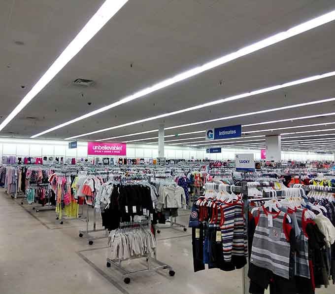 Endless aisles of clothing stretch before you like a fashionista's fever dream at discount prices.