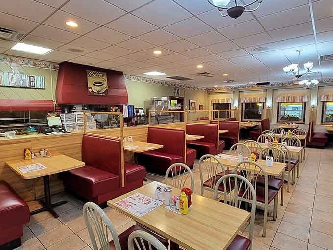 Classic booths, wooden tables, and ceiling fans create the kind of cozy atmosphere where calories don't count.