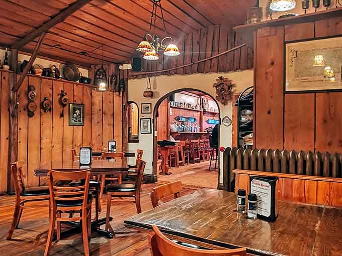 Step through those arched doorways into a wood-paneled wonderland that makes you forget you're still in Wisconsin.