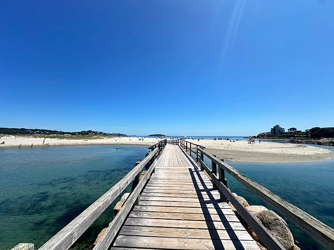 This charming wooden bridge stretches across the tidal creek like something from a postcard your grandparents would've sent in the '60s.