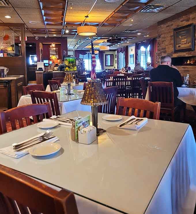 Classic American dining room vibes where the atmosphere is warm, inviting, and only occasionally supernatural.