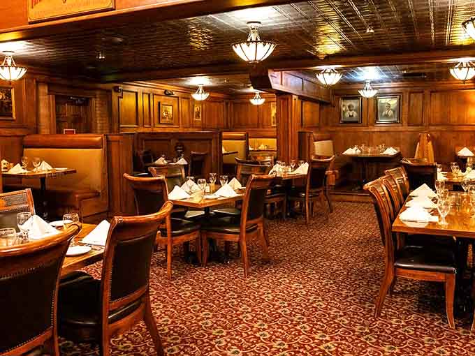 Rich wood paneling and pressed tin ceilings create an atmosphere where time slows down deliciously.