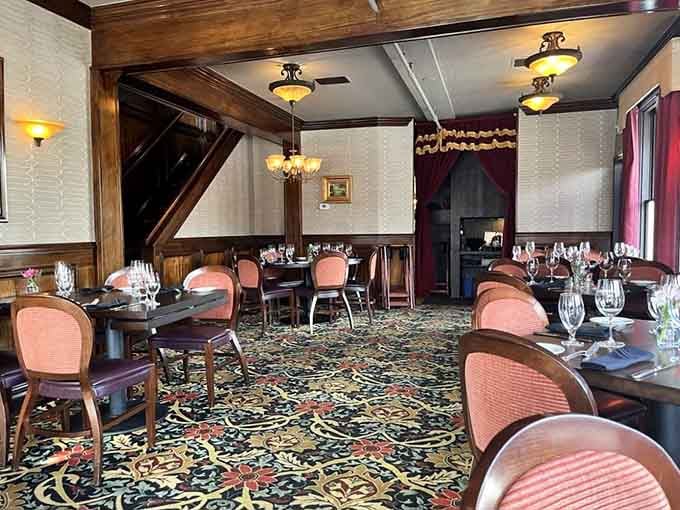 Elegant dining rooms with patterned carpets and warm lighting make every meal feel like a special occasion worth celebrating.