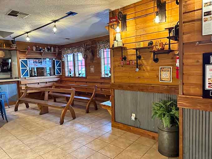 Wood paneling and rustic charm create the perfect setting for a meal that feels like coming home.
