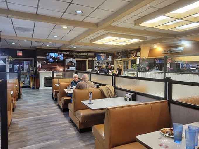 Spacious booths and TVs overhead create the perfect setting for lingering over multiple buffet trips without guilt.