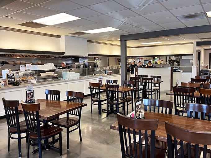 Clean, spacious, and unpretentious, this dining room lets the food do all the talking.