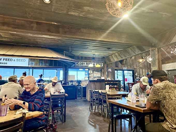 Corrugated metal walls and wooden tables create the perfect backdrop for serious eating without any pretense whatsoever.