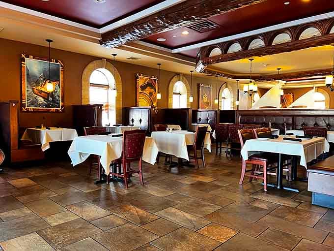 Step inside and suddenly you're dining in a captain's quarters, minus the seasickness and questionable hygiene.