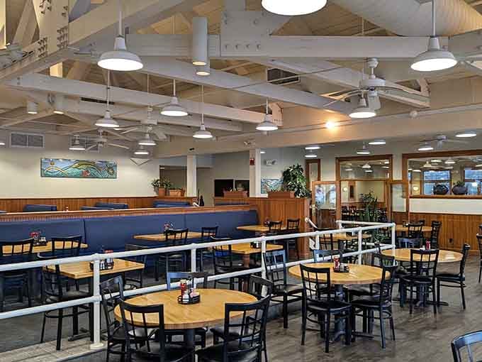 Clean, bright, and spacious with industrial-chic lighting that says "casual comfort" louder than your uncle at Thanksgiving.