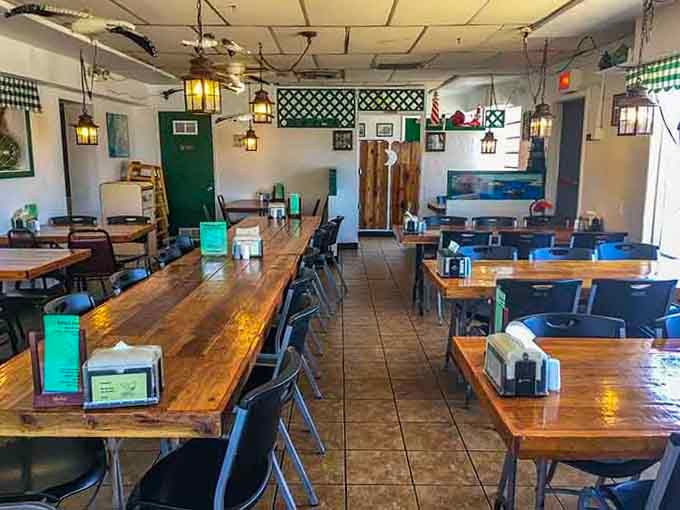 Simple wooden tables and nautical charm create the perfect no-fuss atmosphere for serious eating.