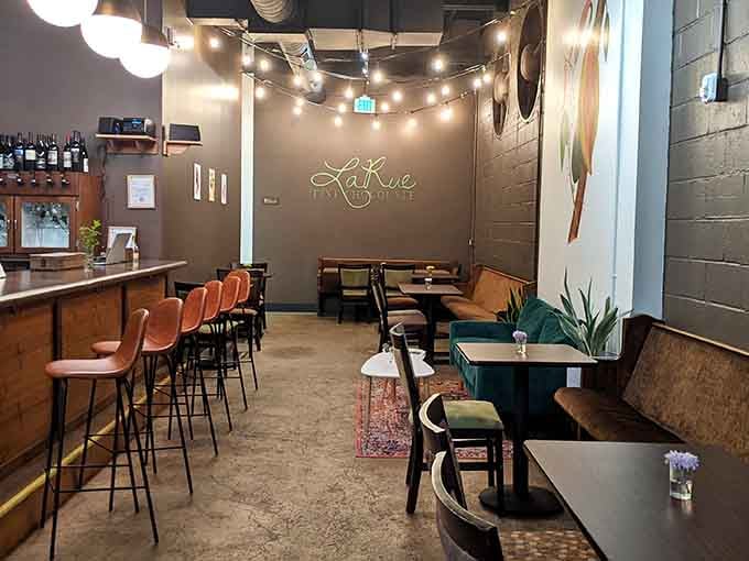 String lights and velvet seating create the perfect atmosphere for pretending you're sophisticated while eating chocolate for dinner.