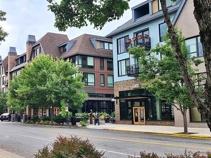 Tudor-style architecture meets Pacific Northwest charm in a downtown that actually encourages you to slow down and stroll.