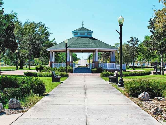 Devane Park's gazebo looks like it's been hosting marriage proposals and Sunday concerts since Florida learned what charm meant.