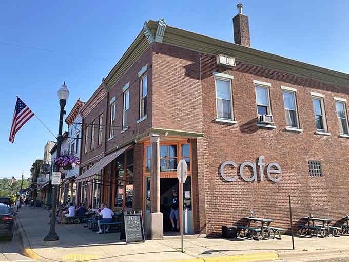 Historic brick meets modern cafe vibes, proving old buildings can absolutely learn new tricks worth savoring.