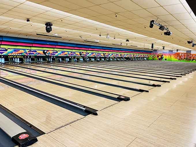 Those pristine lanes stretch out like a promise of strikes, spares, and maybe a few gutter balls.