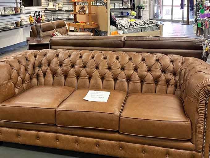 This tufted leather beauty proves someone's loss is absolutely your gain at prices that defy logic.