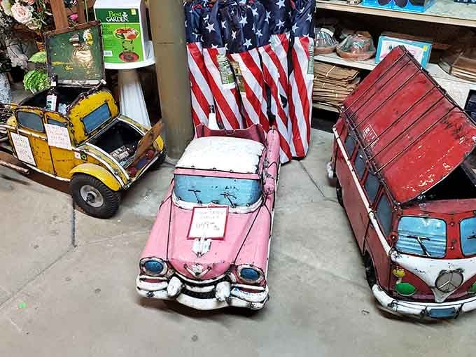 Vintage metal coolers and toy vehicles create a nostalgic tableau that'll transport you straight back to childhood summers.