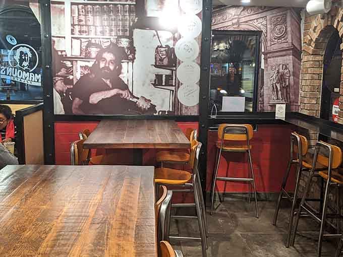 Exposed brick, wooden tables, and Middle Eastern vibes make this spot feel authentically welcoming and deliciously unpretentious.