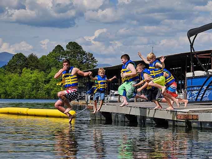 Nothing says summer like a group launch into Lake Chatuge, where coordination is optional but laughter is guaranteed.
