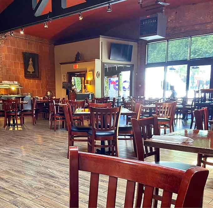 High ceilings and warm wood create the perfect setting for your upcoming buffet marathon, breathing room included.