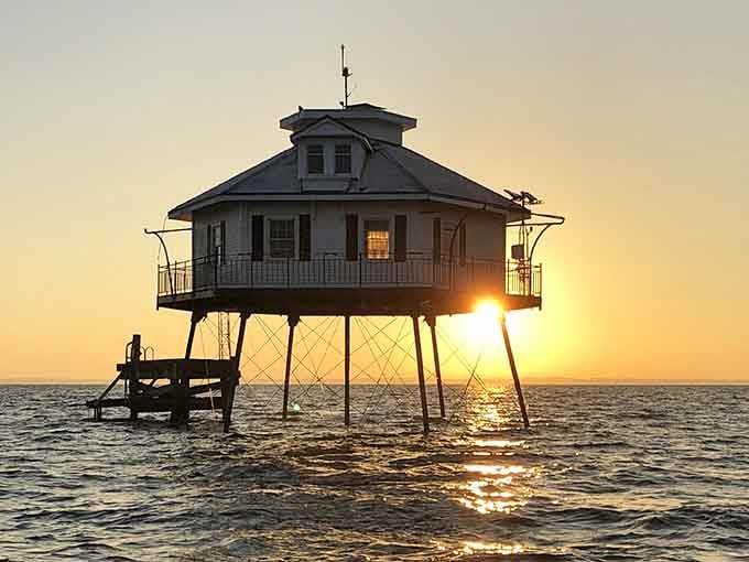 Golden hour turns this quirky lighthouse into something straight out of a dream you'd actually want to have.