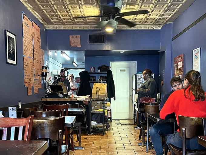 The tin ceiling and cozy tables set the stage for serious eating, where formality takes a backseat to flavor.