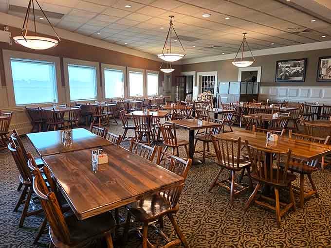 Wooden tables and warm lighting create that cozy Pennsylvania Dutch atmosphere where calories don't count.