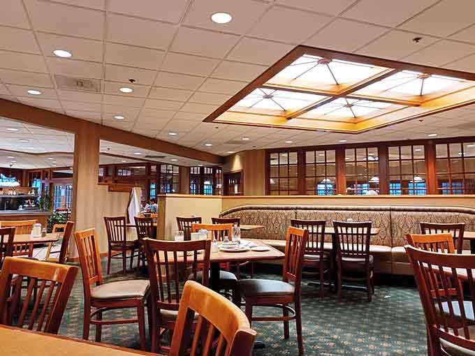 Step inside where warm lighting and comfortable booths create the perfect setting for serious eating decisions.