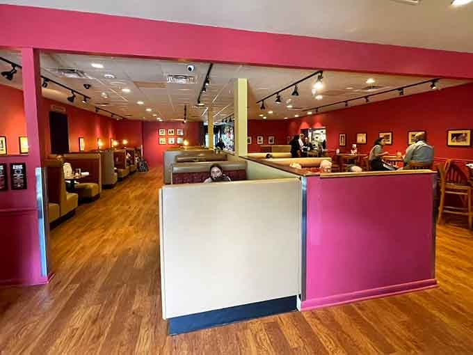 When a restaurant's interior is this cheerful and pink, you know they're serious about making mornings magnificent.