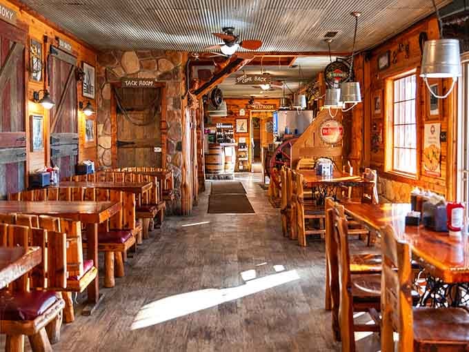 Step inside and you'll find more wood than a lumberjack's dream, complete with enough rustic charm to make HGTV jealous.